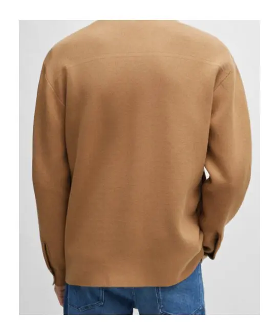 Hugo Boss C-delwino Open Beige Relaxed Fit Knitted Overshirt In Cotton