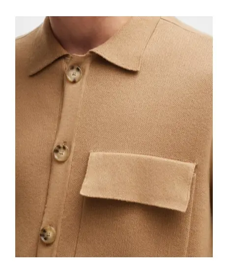 Hugo Boss C-delwino Open Beige Relaxed Fit Knitted Overshirt In Cotton