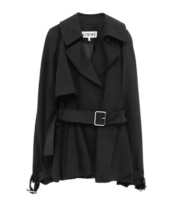 Loewe Buckled Collared Trench Coat - Black