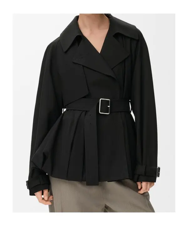 Loewe Buckled Collared Trench Coat - Black