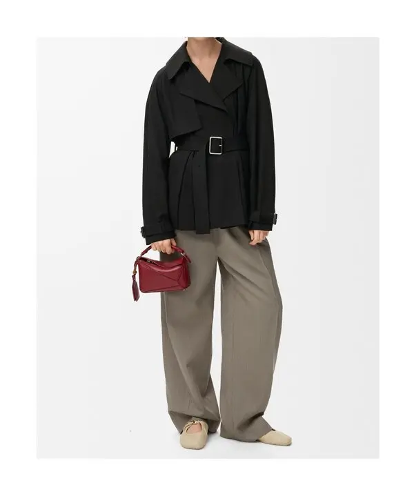 Loewe Buckled Collared Trench Coat - Black