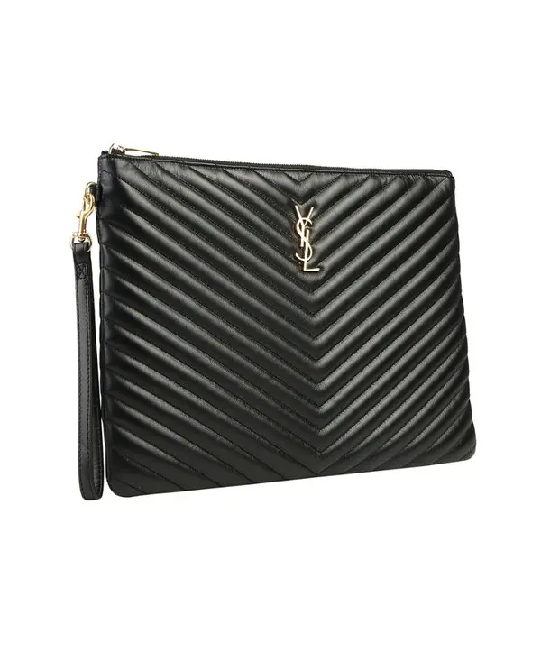 Saint Laurent Quilted Document Holder With Gold Logo Plaque