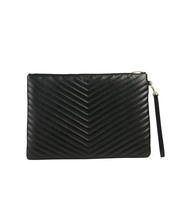 Saint Laurent Quilted Document Holder With Gold Logo Plaque