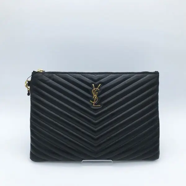 Saint Laurent Quilted Document Holder With Gold Logo Plaque