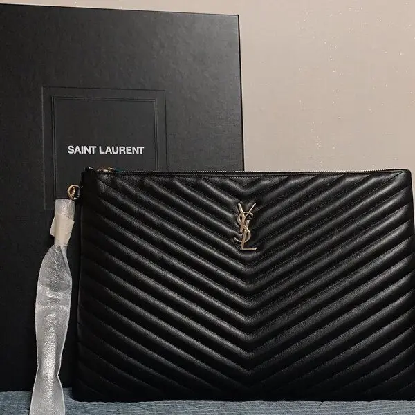 Saint Laurent Quilted Document Holder With Gold Logo Plaque