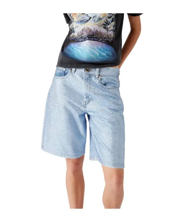 Casablanca Crystal Embellished Denim Shorts - Blue