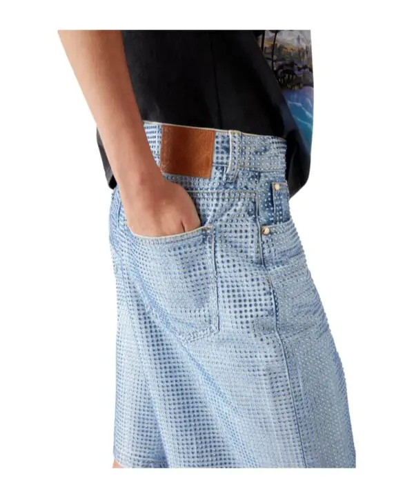 Casablanca Crystal Embellished Denim Shorts - Blue