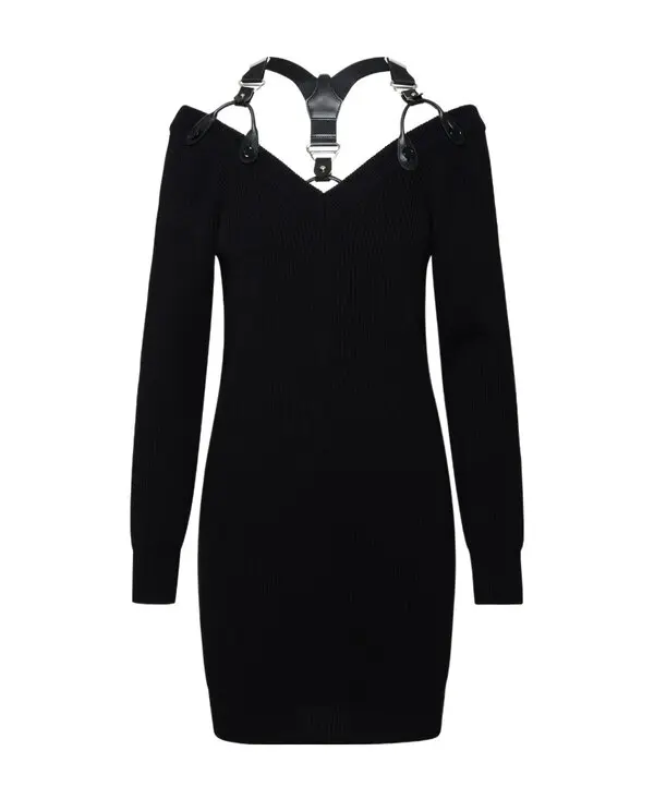 Moschino Shoulder Strap Wool Dress - Black