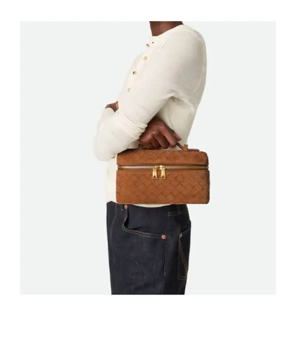 Bottega Veneta Intrecciato Suede Cosmetic Case - Amber