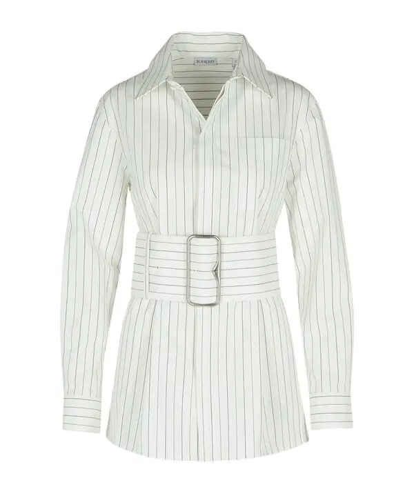 Burberry Striped Shirt With Wide Belt - White