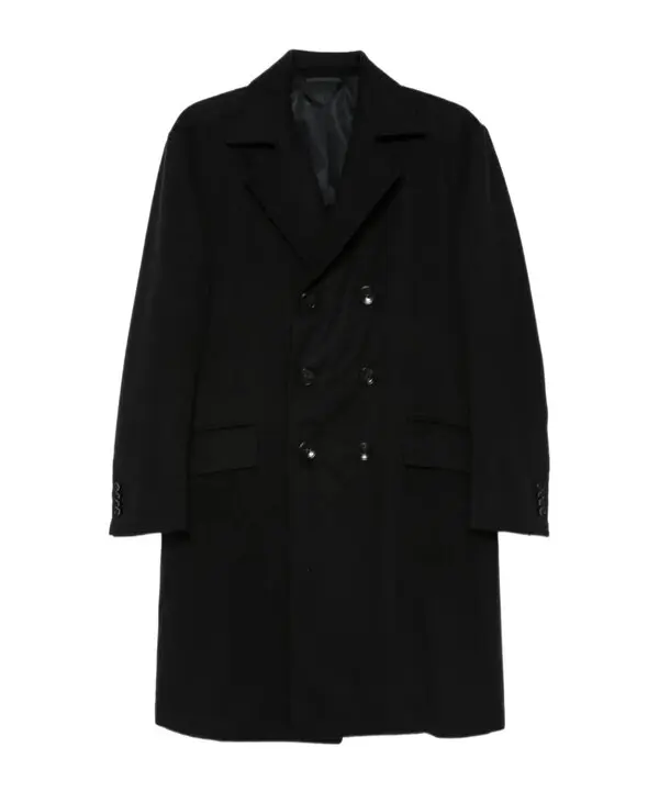 Kiton Double-breasted Long Sleeve Coat With Peak Lapels - Black