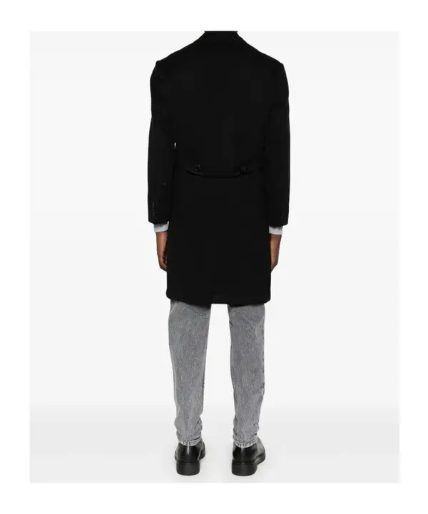 Kiton Double-breasted Long Sleeve Coat With Peak Lapels - Black