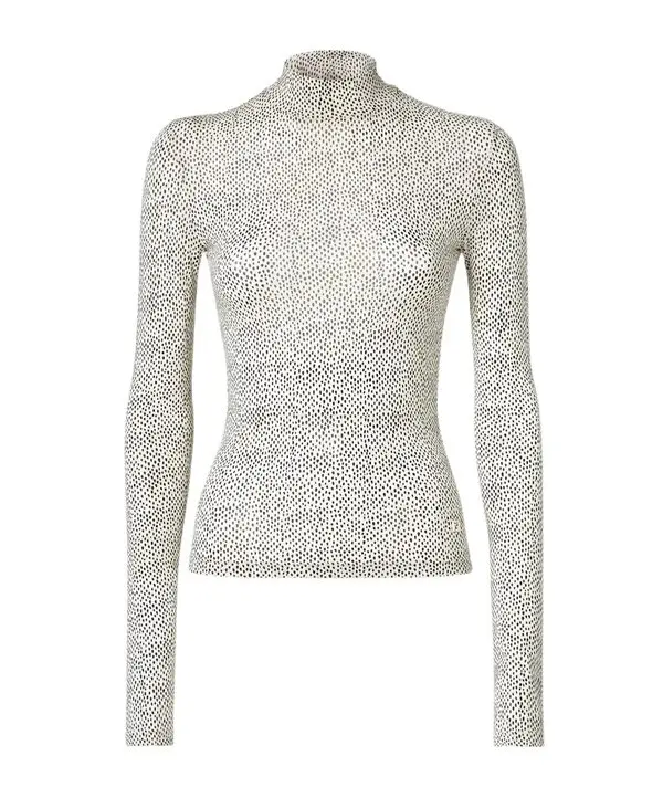 Fendi Printed Mock Neck Long Sleeve Top - White