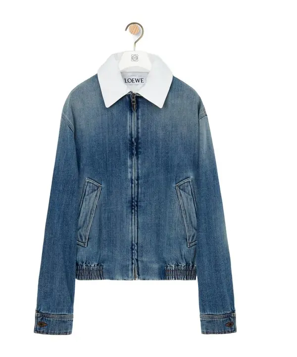 Loewe Zip-up Denim Jacket With Detachable Poplin Collar - Blue