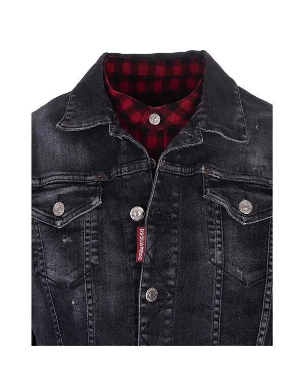 Dsquared2 Panelled Denim Jacket With Checked Lining - Black