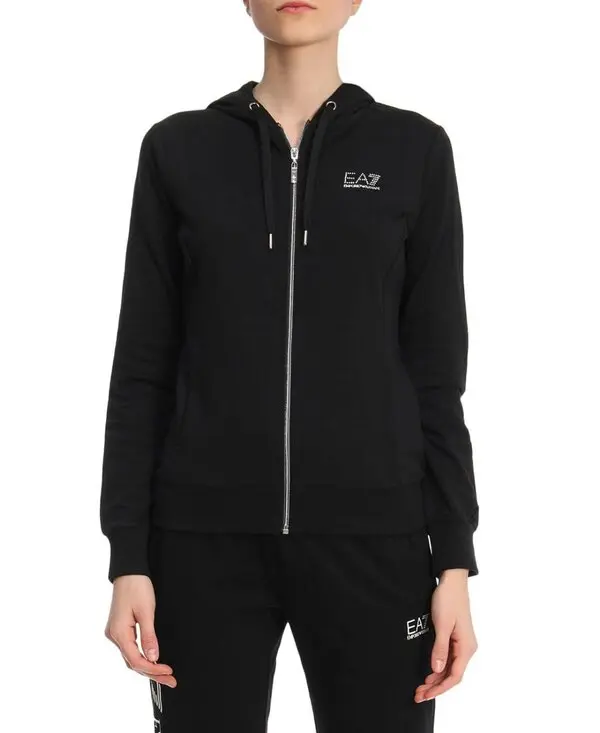 EA7 Logo Hooded Zip-up Coat