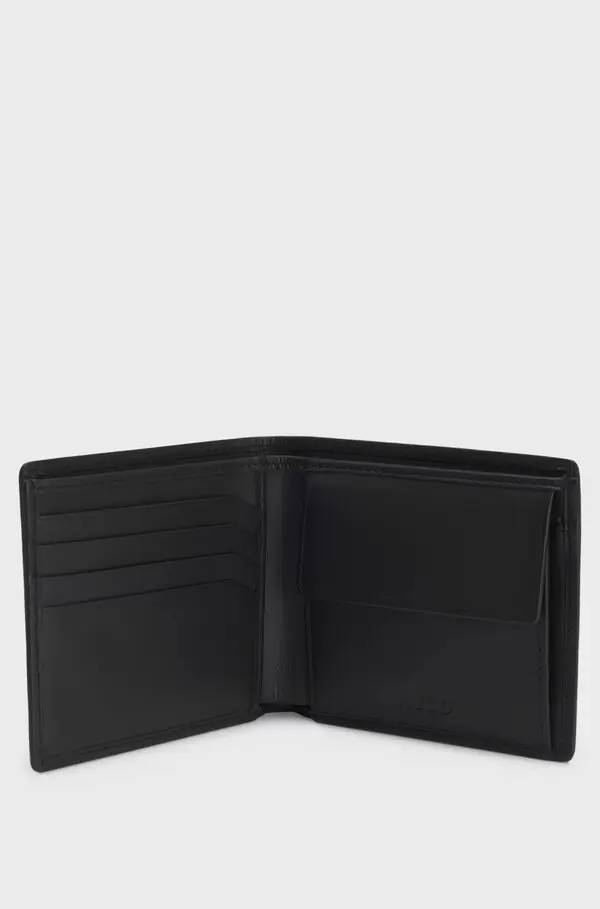Hugo Boss Leather Wallet With Red Stacked Logo And Coin Pocket