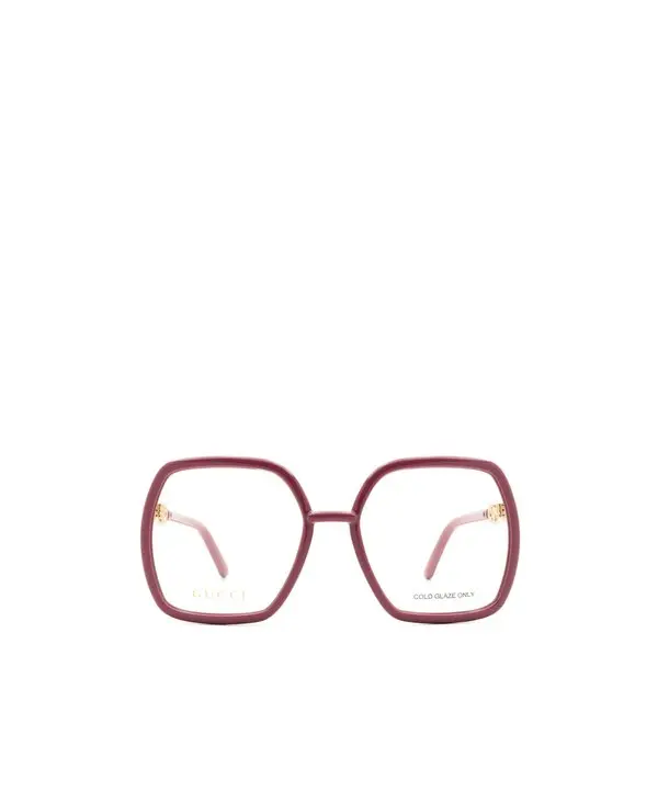 Gucci Square Frame Eyeglasses With Metal Detail - Red