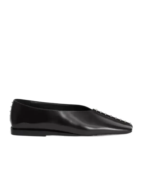 JIL SANDER Studded Pointed Toe Flats - Black