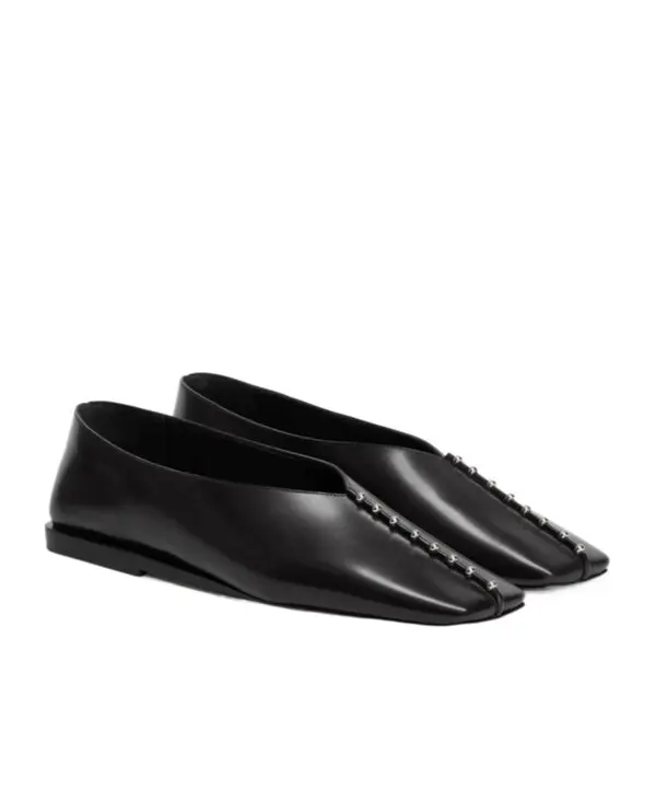 JIL SANDER Studded Pointed Toe Flats - Black