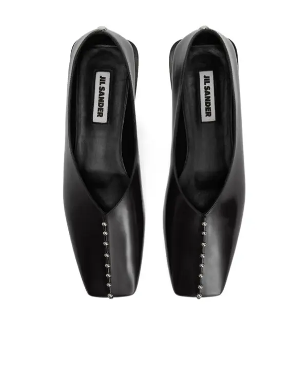JIL SANDER Studded Pointed Toe Flats - Black