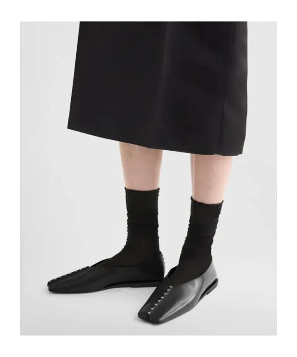 JIL SANDER Studded Pointed Toe Flats - Black