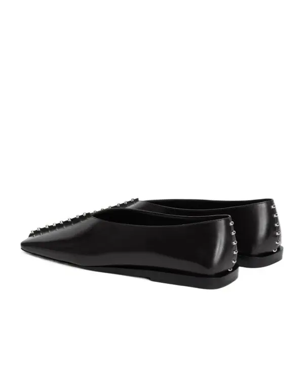 JIL SANDER Studded Pointed Toe Flats - Black