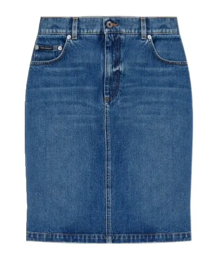 Dolce & Gabbana Logo Plaque Denim Mini Skirt - Blue
