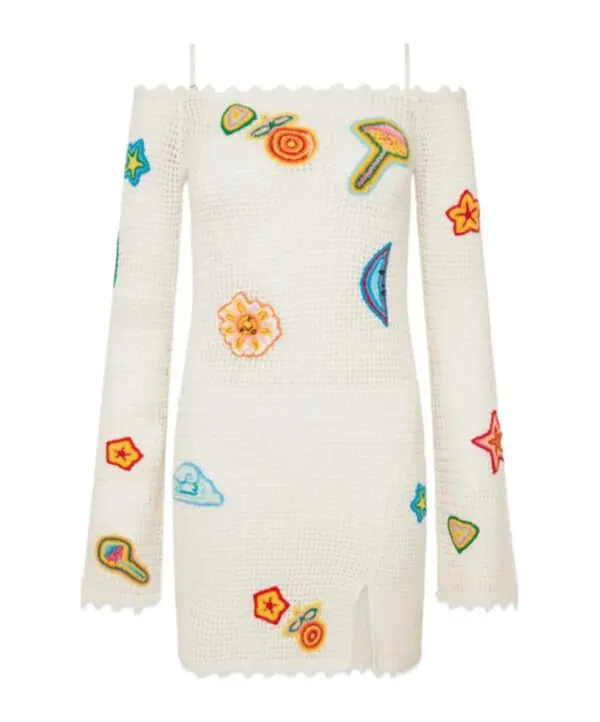 Casablanca Crochet Dress With Appliques - White