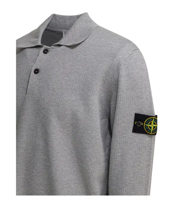 Stone Island Long-sleeve Knit Polo Shirt - Grey