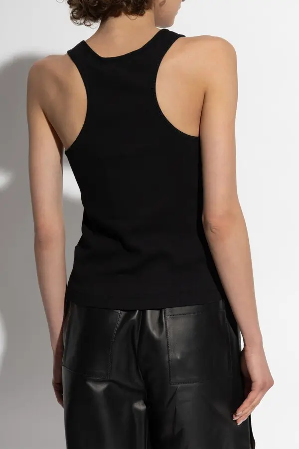 Palm Angels Logo Embroidered Ribbed Tank Top - Black