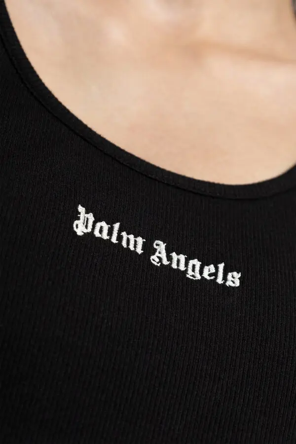 Palm Angels Logo Embroidered Ribbed Tank Top - Black