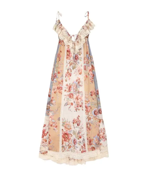 Zimmermann Awaken Lace Trim Maxi Dress - Spliced Print