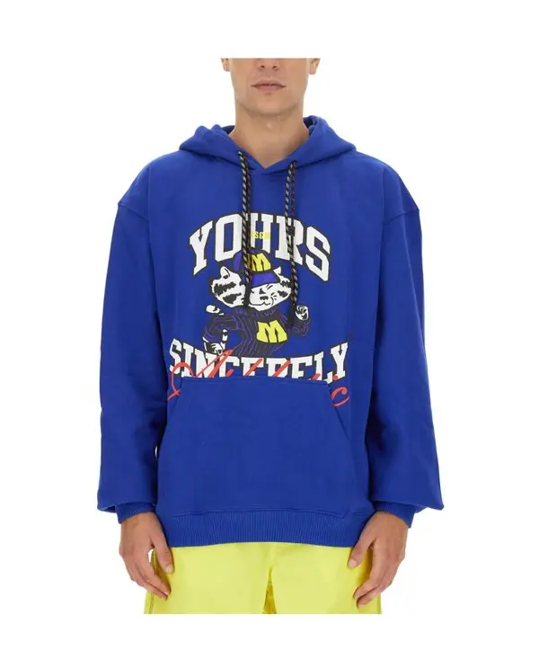 MSGM Graphic Print Drawstring Hoodie - Blue