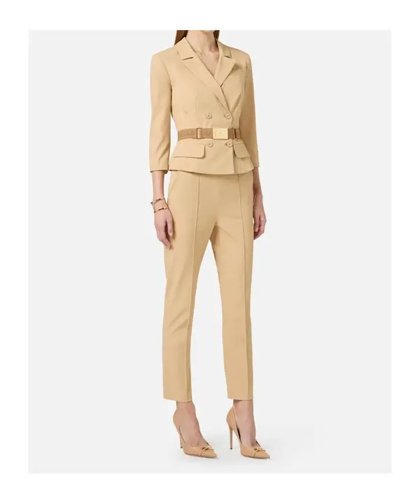 Elisabetta Franchi Belted Pleated Trousers - Camel