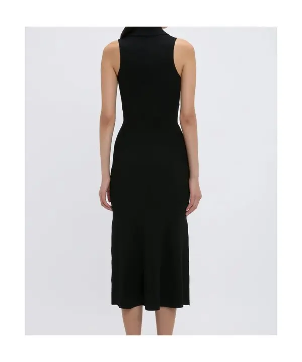 Victoria Beckham Sleeveless Ribbed Knit Collared Zipper Dress - Black