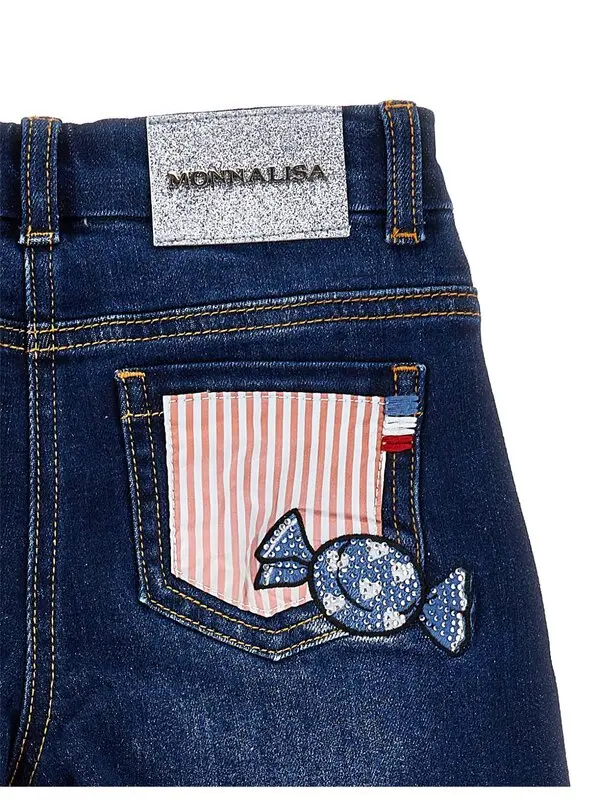 Monnalisa Straight-leg Fringed Jeans With Hello Kitty Detail