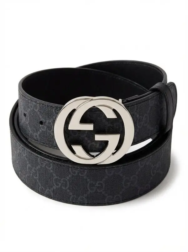 Gucci Gg Supreme Canvas Belt With Interlocking G Buckle - Black