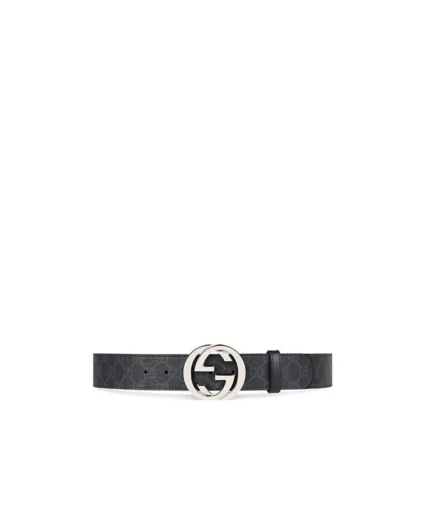 Gucci Gg Supreme Canvas Belt With Interlocking G Buckle - Black