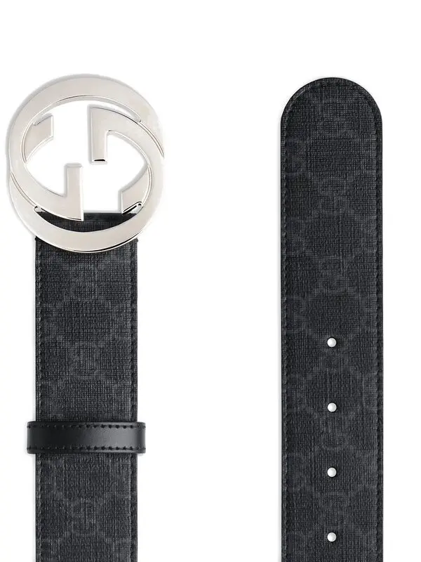 Gucci Gg Supreme Canvas Belt With Interlocking G Buckle - Black