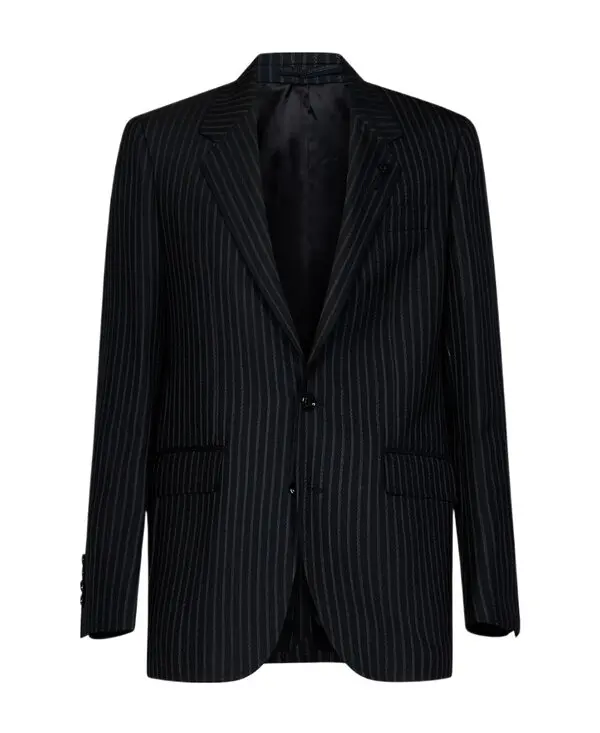 LARDINI Pinstriped Single-breasted Long-sleeved Jacket - Black