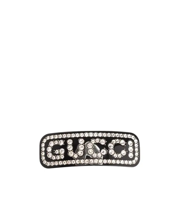Gucci Crystal Logo Embellished Hair Clip - Black