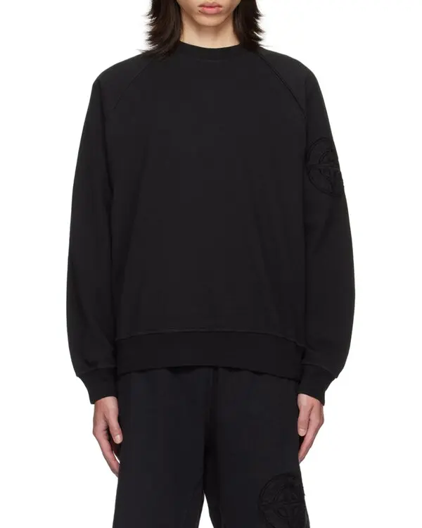 Stone Island Crewneck Sweatshirt With Logo Patch - Black
