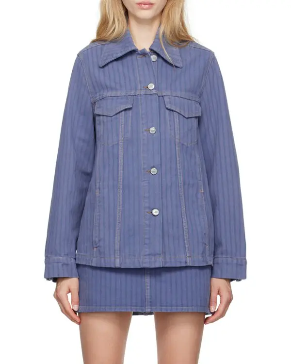 GANNI Striped Overdyed Denim Jacket