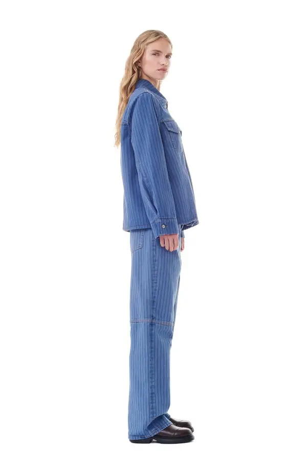 GANNI Striped Overdyed Denim Jacket