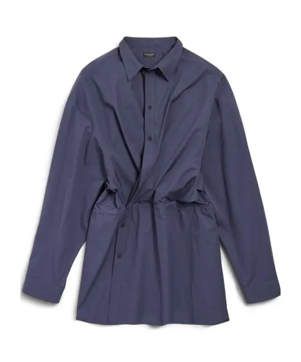 Balenciaga Asymmetrical Button Open Shirt Mini Dress - Faded Blue
