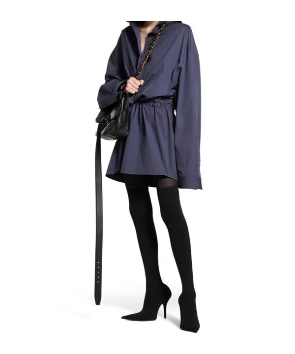 Balenciaga Asymmetrical Button Open Shirt Mini Dress - Faded Blue