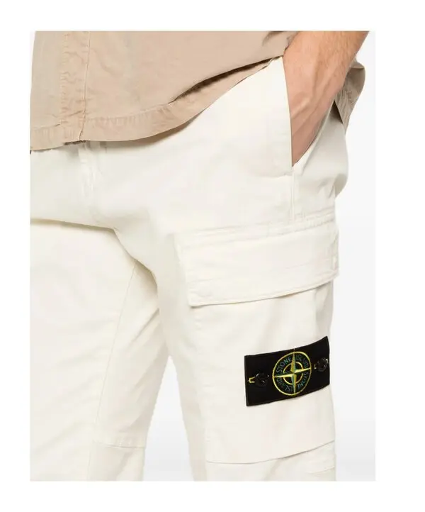 Stone Island Logo Patch Cargo Trousers - Light Beige