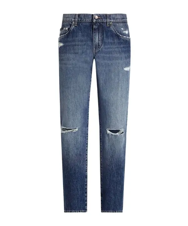 Dolce & Gabbana Distressed Straight Leg Jeans - Blue