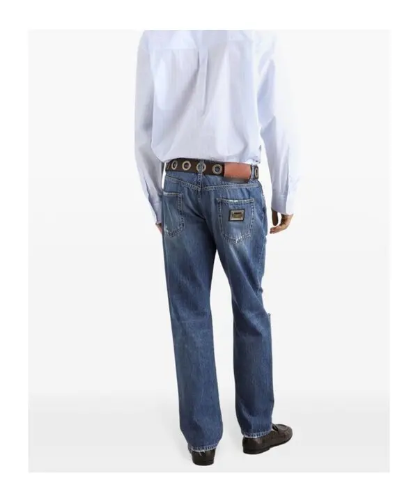Dolce & Gabbana Distressed Straight Leg Jeans - Blue